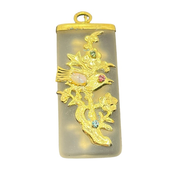 Jewelry | Chinese Symbol Gold Tone Bird Flower Resin Rhinestone ...